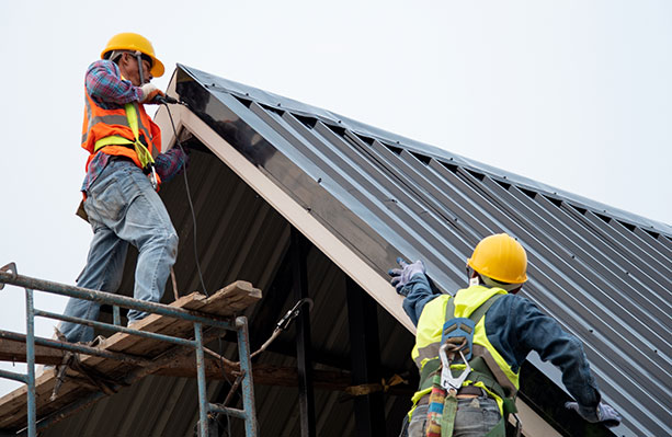 Technician is Work Roof Repair Construction engineer wear safety ...